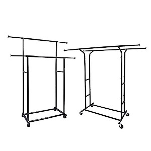 Simple & Heavy Duty Double Rod Garment Rack, Black