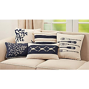 SARO LIFESTYLE Naviguer Collection Rope Knots Appliqué Throw Pillow with Poly Filling, 12" x 20", Navy Blue