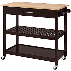 Yaheetech Rolling Kitchen Island Cart, 3 Tiers Microwave Stand Cart Serving Cart on Wheels with Storage Drawer and Shelves 40’’ W Large Countertop, Espresso