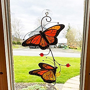 dxS8hhuo Stained Monarch Butterfly Glass Window Decor, Hanging Butterfly Decorations, Stained Glass Wall Art for Garden Yellow