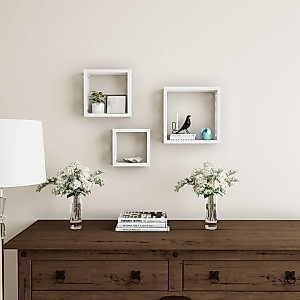 Floating Shelves- Open Cube Wall Shelf Set with Hidden Brackets, 3 Sizes to Display Décor, Photos, More- Hardware Included by Lavish Home (White)
