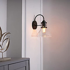 Globe Electric 44661 Torrent 1-Light Outdoor Wall Sconce, Black, Seeded Glass Shade, 60W Vintage Edison Incandescent Bulb Included