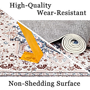 GAOMON Washable Area Rug 8x10 Bohemian Rug Soft Low-Pile Washable Rug with Non-Slip Backing, Grey Plant Floral Pattern Vintage Rug for Living Room Bedroom Dining Home Office,8x10