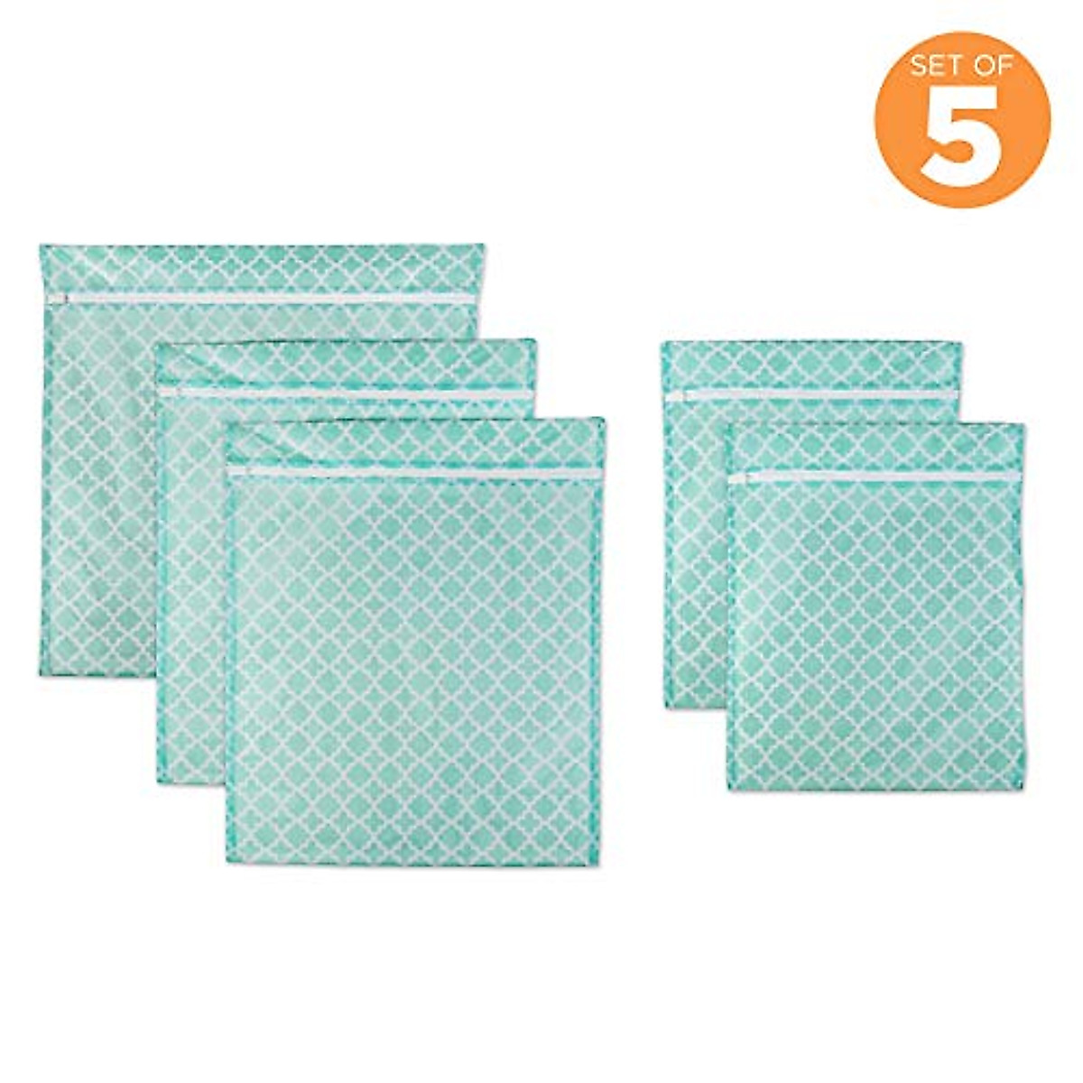DII Laundry Storage Collection Mesh Zippered, XX-Large/X-Large/Large Set, Aqua Lattice, 5 Piece