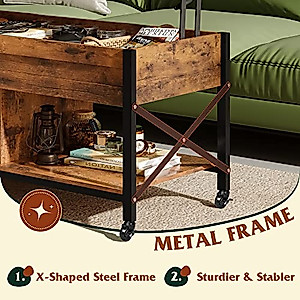 WLIVE Lift Top Coffee Table for Living Room,Coffee Table with Storage,Hidden Compartment and Metal Frame, Central Table with 4 Casters for Reception Room,Rustic Brown.