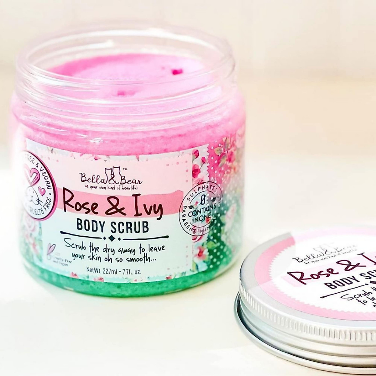 Bella & Bear Rose & Ivy Body Scrub - Vegan & Cruelty-Free Oil-Free Exfoliator | Polish Your Skin to Perfection | 6.7oz of Floral Bliss for All Women