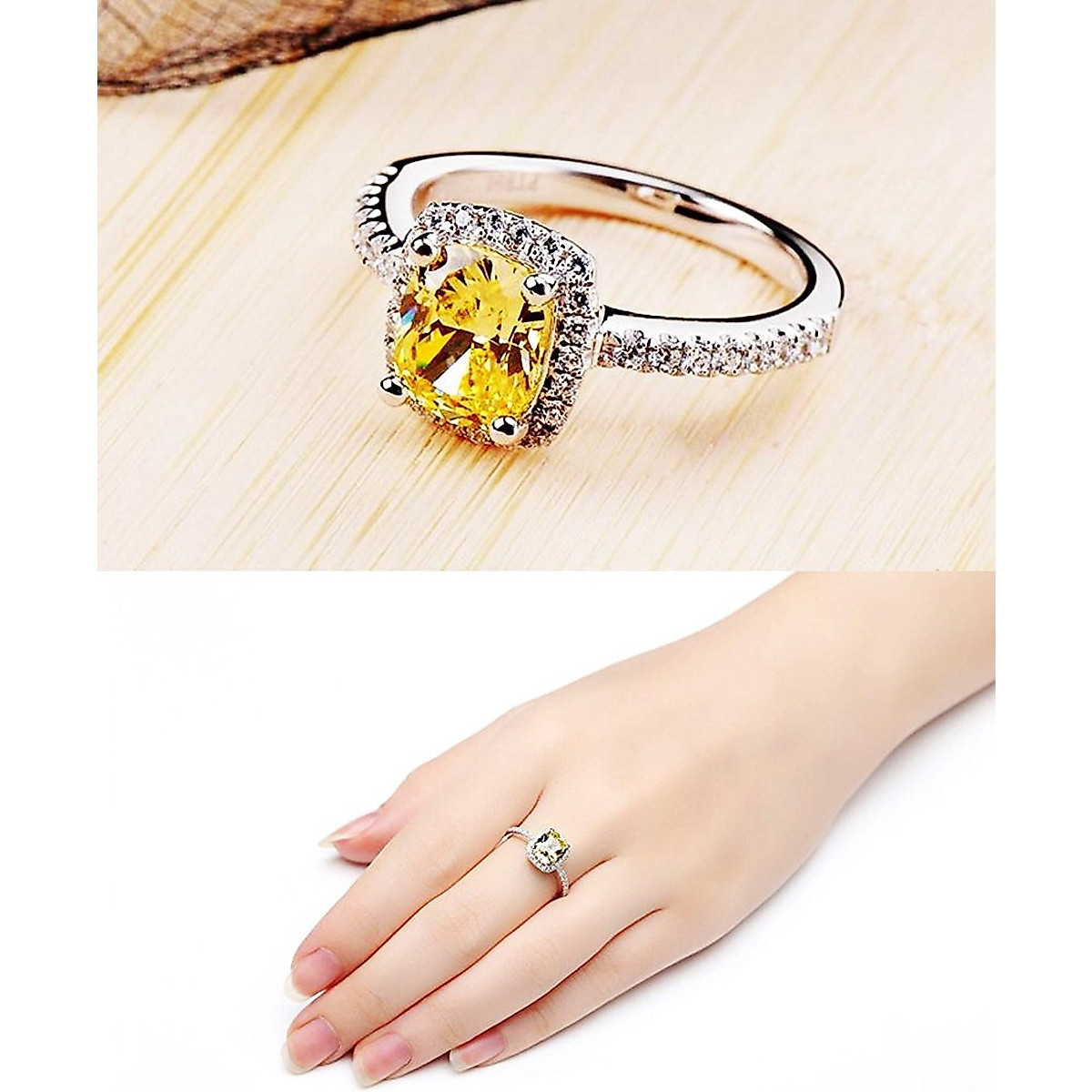 Wisslotus Christmas Day Gifts 2ct Princess Cut Yellow Topaz CZ Engagement Bridal Anniversary Wedding Band Rings for Women Size 5