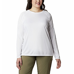 Columbia Women's Standard PFG Tidal Tee II Sun Protection Long Sleeve Shirt, White/Cirrus Grey Logo, Small