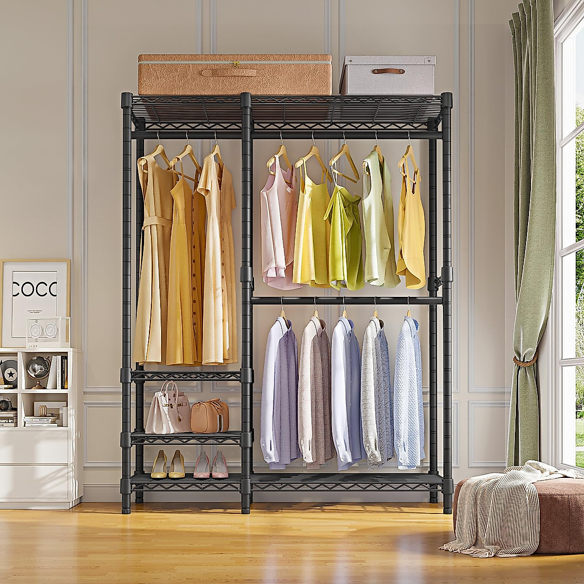 VIPEK V2i Garment Rack for Hanging Clothes, Portable Closet System with 4 Adjustable Shelves & 2 Hanging Rods, Heavy Duty Metal Clothes Rack, Freestanding Wardrobe Closet Rack, Max Load 700lbs