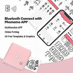 Phomemo M02 Pro Pocket Printer - with 3 Rolls Transparent Gold Paper， Compatible with iOS + Android for Plan Journal, Study Notes, Art Creation, Work, Gift