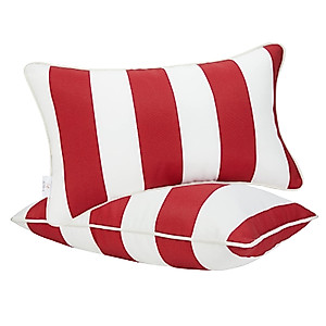 JMGBird Outdoor Lumbar Pillows, Waterproof Throw Pillows with Insert, Pack of 2, 12×20 Inch- Add a Pop of Color Outdoors (Red and White)
