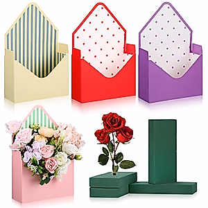 4 Sets Florist Bouquet Envelope Boxes with Floral Foam Blocks, Paper Packaging Gift Flower Box for Valentine's Day Mother's Day Wedding Birthday Party Decoration Wrapping Supplies