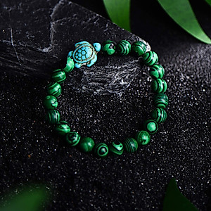 Hicarer 10 Pieces Turtle Beads Bracelet Natural Stone Elastic Friendship Bracelet Hawaii Summer Beach Bracelets for Women Men