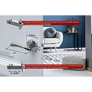 Avalon C-Series Maya - Modern Door Handle Door Lever Set in Satin Nickel - Nickel Polished Finish with Privacy Pin Function