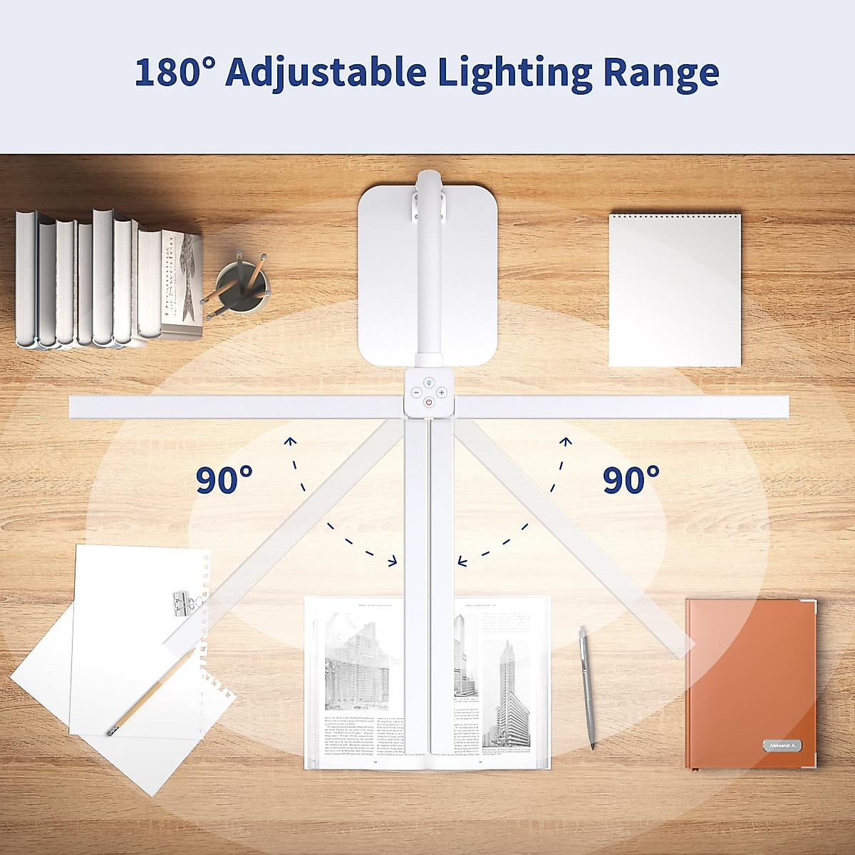 Kaulsoue Desk Lamp Architect Task Dual Head Modern Flexible Gooseneck Tall Dimmable Light for Home Office, 5 Color Modes,Remote Control, 1500lm 24W Extra Bright Lighting