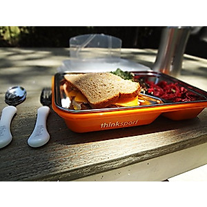 Thinksport GO2 Travel Lunch Container with Airtight Lid and Fork & Spoon| BPA-Free, Stainless Steel Removable Interior, Each Compartment Seals, No Food Migration - Orange, GO2ORANGE