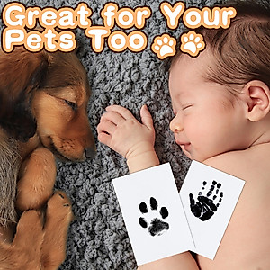 MengNi Baby Footprint Kit Hand Footprint Kit Dog Paw Print Kit Clean Touch Ink Pad Inkless Hand and Footprint Kit Handprint Kit Baby Registry Search with 4 Ink Pads and 8 Imprint Cards