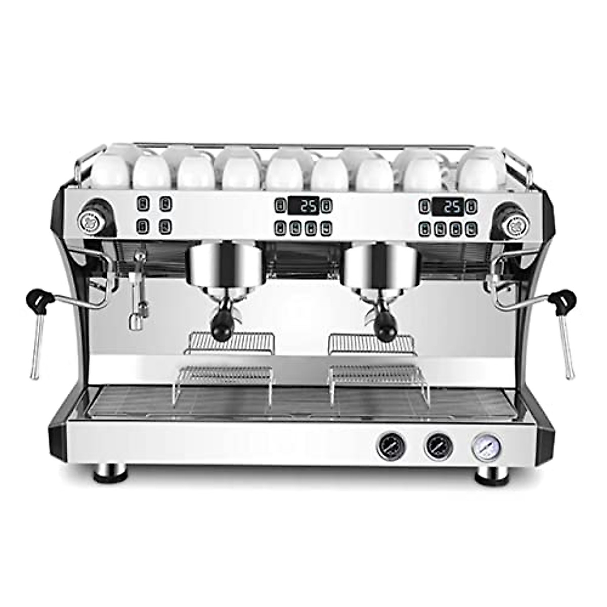 Commercial 2 Group Volumetric Espresso Machine, Stainless Steel Components, Super Heavy Duty! (Black)