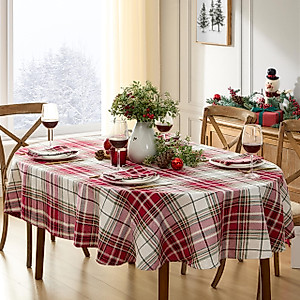Newbridge Christmas Sully Tartan Plaid 60 x 84 Inch Oval Fabric Tablecloth, 100% Woven Cotton Holiday Table Cover for Dining Party, Buffet and Banquet