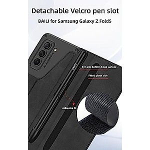 BAILI Galaxy Z Fold 5 Case with S Pen Slot,Galaxy Z Fold5 Flip Holster with HD Screen Film and Attached Card Slot,Instantly Converts Into Phone Bracket Cover for Samsung Z Fold 5-Carbon Fiber Black
