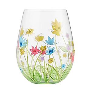 Enesco Designs by Lolita Field of Dreams Floral Hand-Painted Artisan Stemless Wine Glass, 20 Ounce, Multicolor