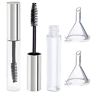 2Pcs 10ml Empty Mascara Tube with Eyelash Wand,Silver Eyelash Cream Container Bottle for Applying Castor Oil and Cosmetics Stocking Stuffers for Women
