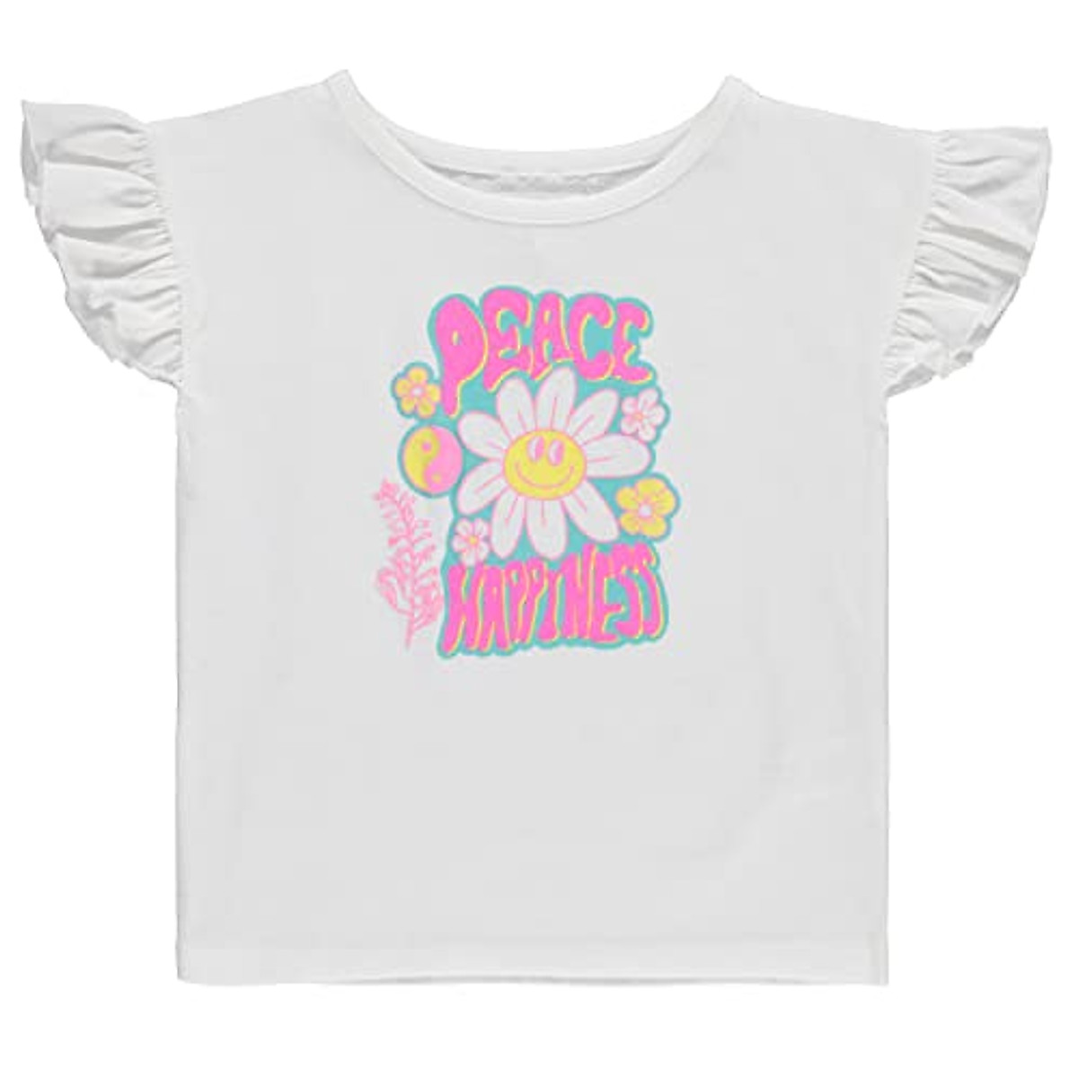 BTween Girls 6-Pack Peace Happiness Outfit Set w/Ruffle Sleeve Tees, Peplum Tank Top, Skirt, Dolphin & Biker Shorts/7-8