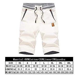 Tansozer Men's Shorts Casual Classic Fit Drawstring Summer Beach Shorts with Elastic Waist and Pockets (White, Large)