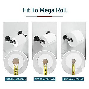 POKIM Black Toilet Paper Holder - Metal Bathroom Flexible Pivoting Tissue Handle on Wall Mounted, SUS 304 Stainless Steel Adjustable TP Large Mega Roll Holder for Wooden Cabinet Classic Matte