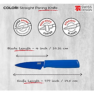 Kuhn Rikon Colori Non-Stick Straight Paring Knife with Safety Sheath, 4 inch/10.16 cm Blade, Blueberry