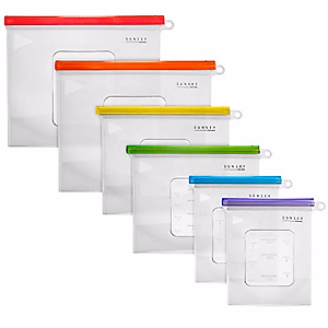 Sunset House Reusable Silicone Food Storage Bags -Clear Rainbow for Snacks Meals Fruits Vegetables Cooking Freezing