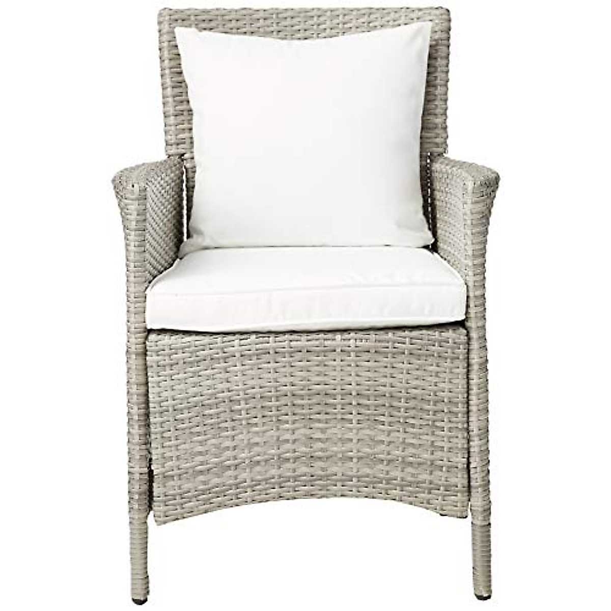 Modway Conduit Wicker Rattan Outdoor Patio Dining Arm Chair with Cushion in Light Gray White