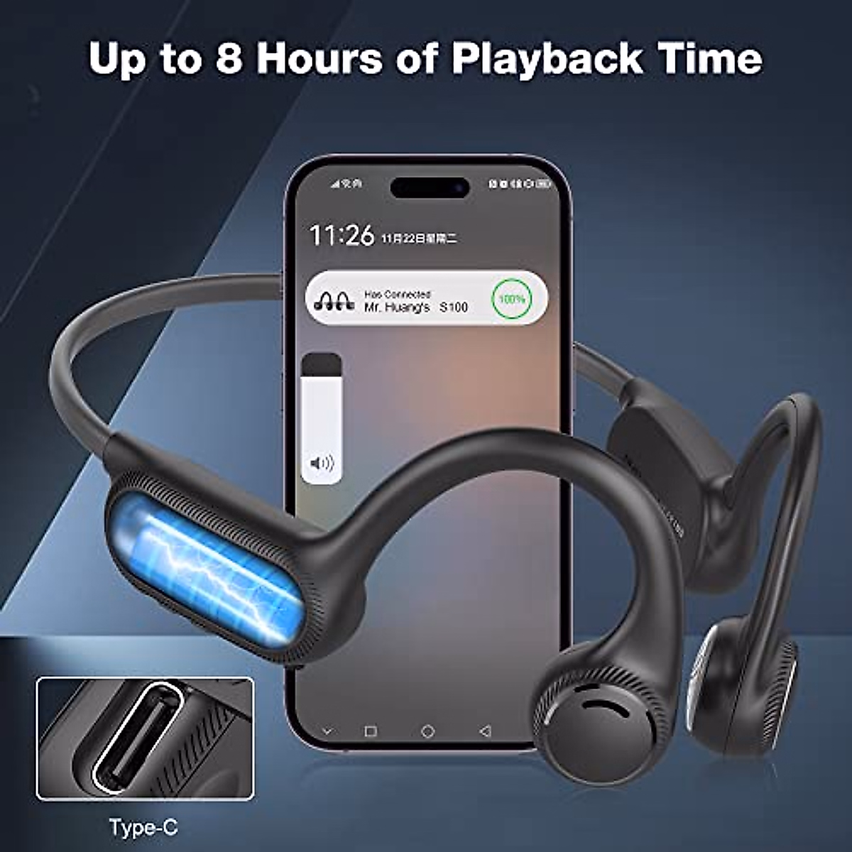 CelsusSound Bone Conduction Headphones with Noise-Canceling MIC, Bluetooth Waterproof Sport Headphones, Open Ear Stereo Headphones up to 8H Playtime, Wireless Headset for Running, Grey