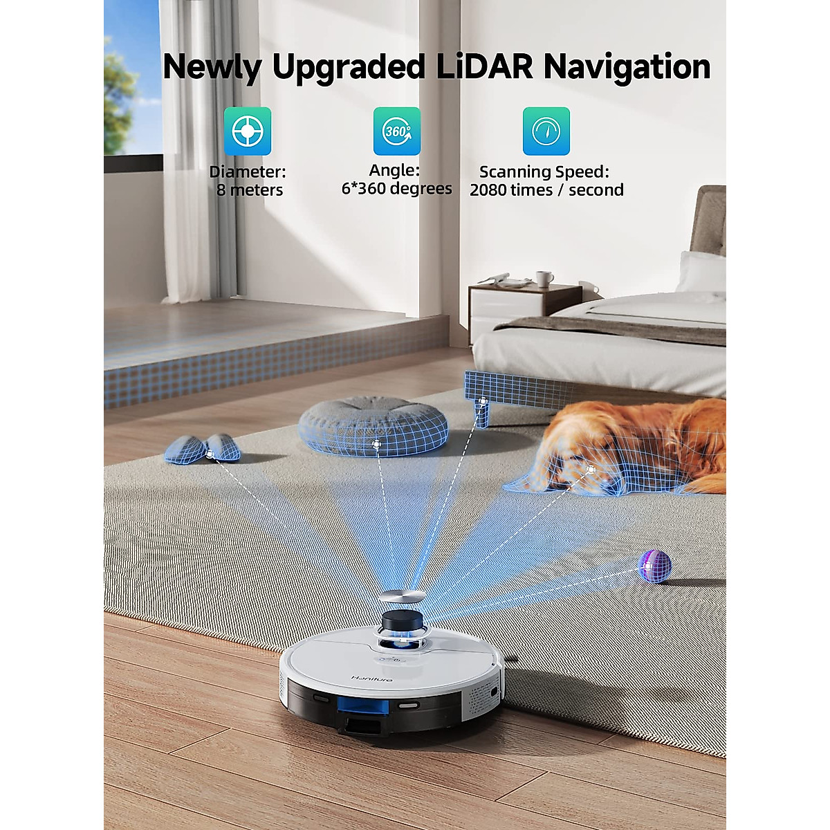HONITURE Robot Vacuum and Mop Combo, Self Emptying Robotic Vacuum with Lidar Navigation, Smart App Mapping, 3500Pa Suction, Ideal for Pet Hair Carpet Hard Floor,Q6 SE