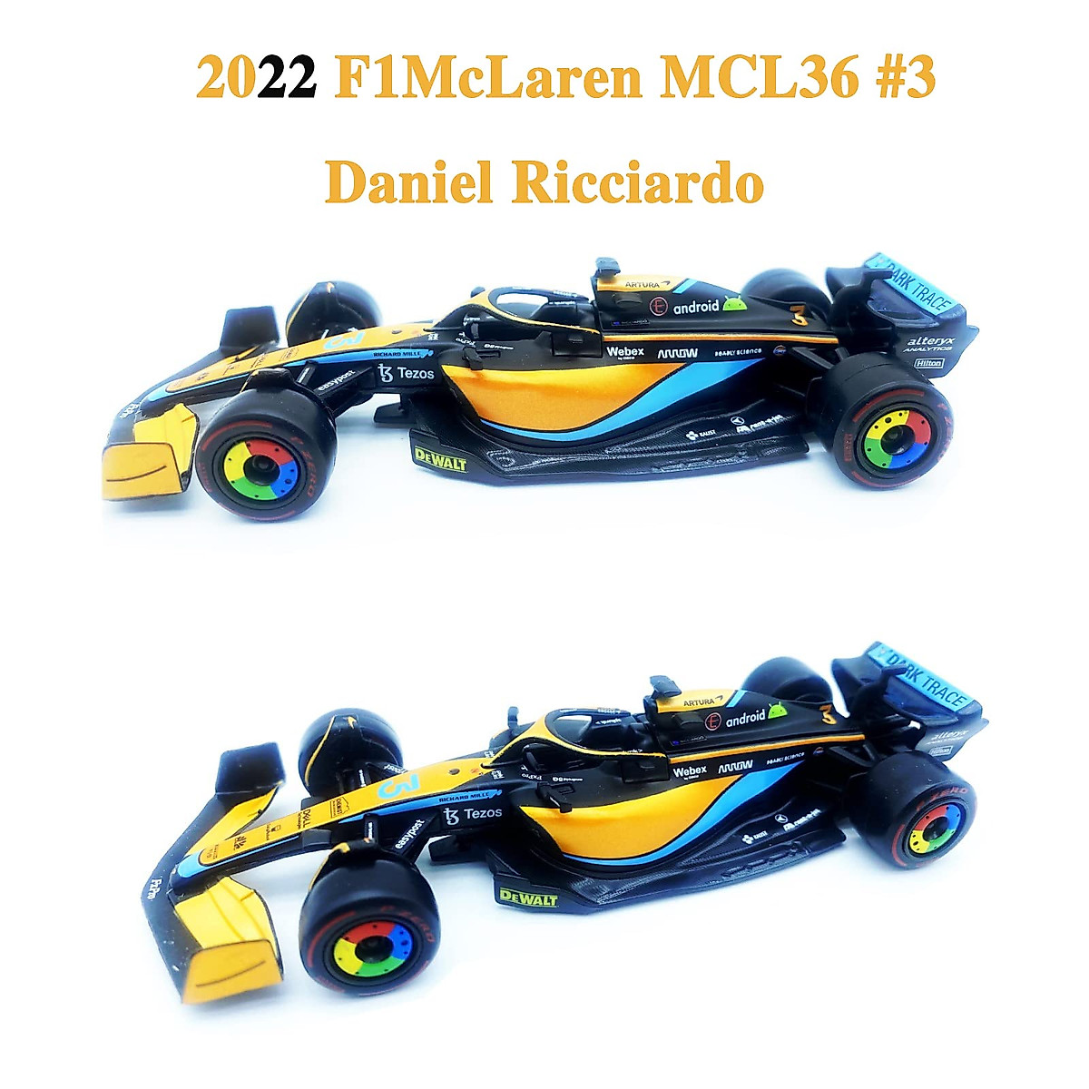HTLNUZD Bburago 1:43 2022 F1MCL36#3 Daniel Ricciardo 1/43 MCL36#3 Formula One Diecast Alloy Luxury Collectible Toy Car Model