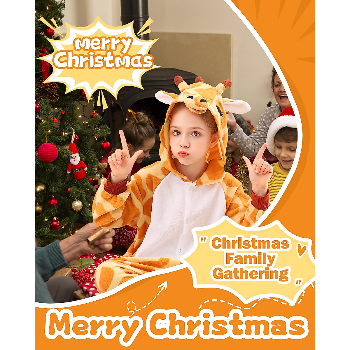 CANASOUR Giraffe Onesie Kids Animal Halloween Cosplay Costume for 5T Girls Unisex Outfuit One Piece Hooded Orange Soft Pajamas Party Boys Suit (5T, Giraffe)