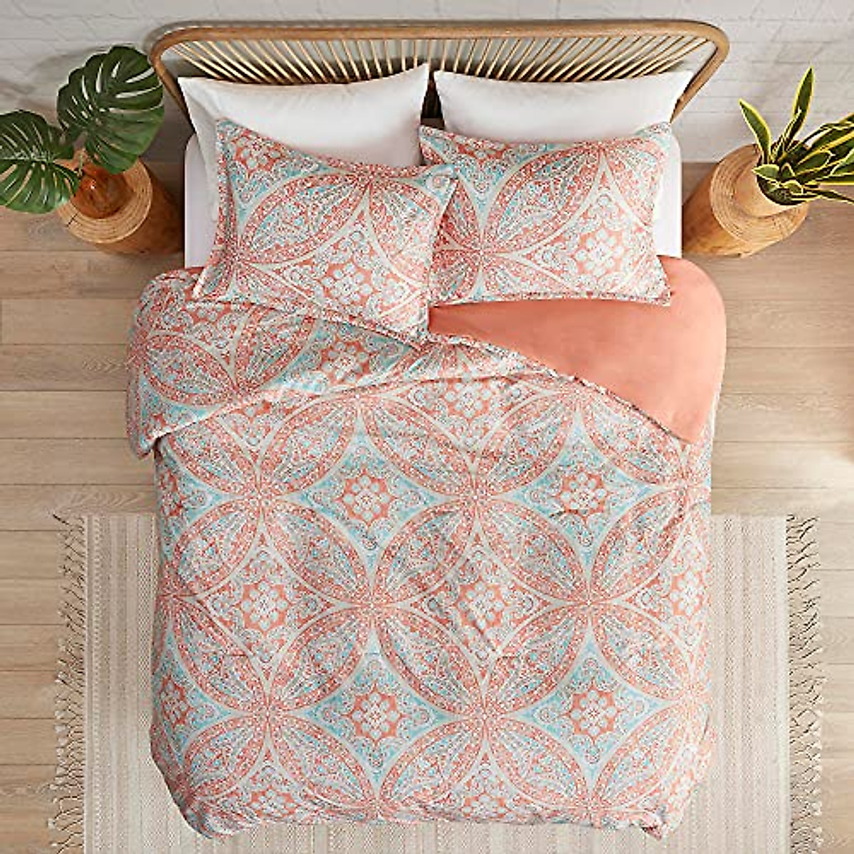 Hyde Lane Full/Queen Coral Bedding Sets - Classic Damask Medallion Bedding Set for Women | Beautiful Summer Comforter - 90x90-3 Piece : 1 Comforter + 2 Shams