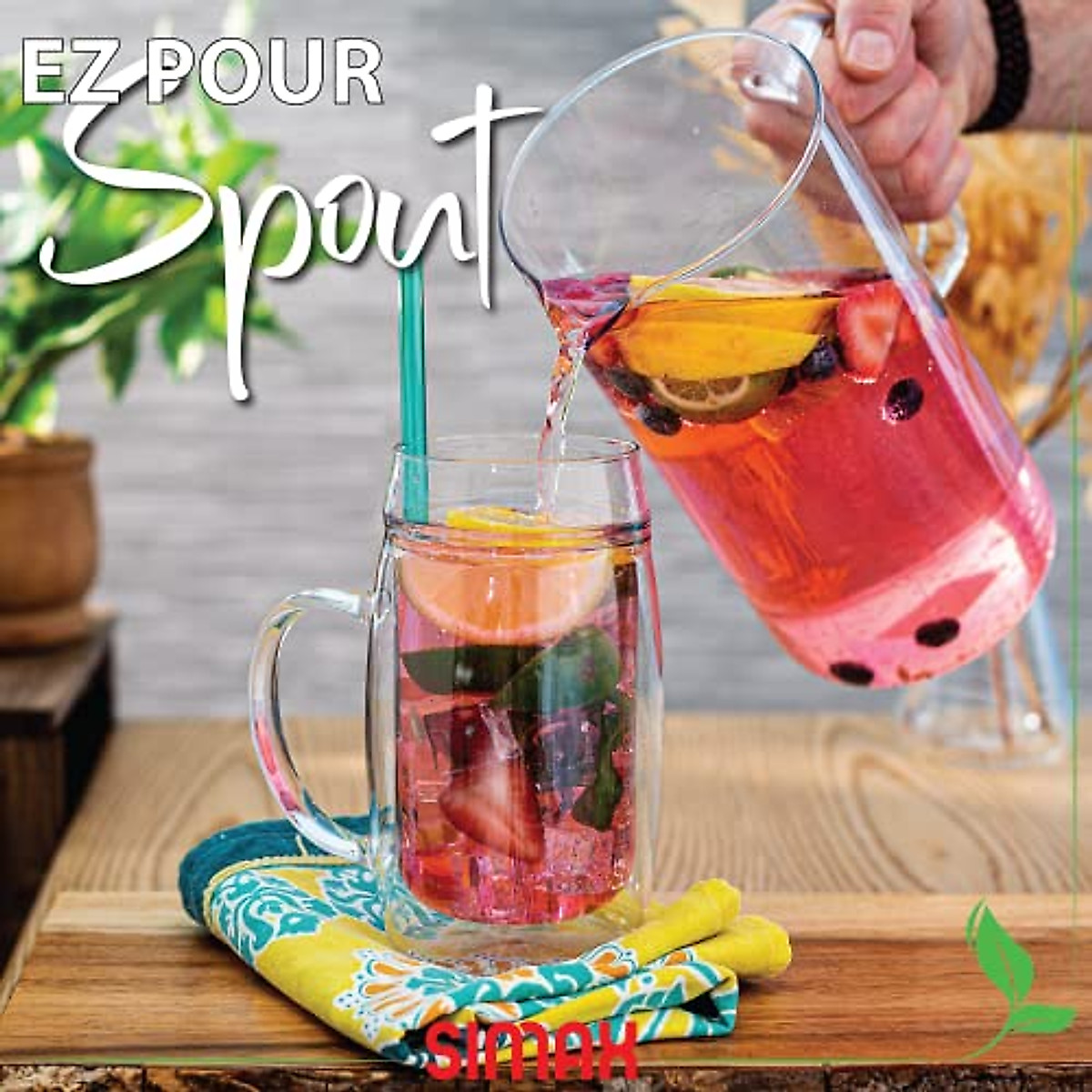 Simax Glass Pitcher, 64 Oz (2 Quart) Borosilicate Glass Water Pitchers, Hot and Cold Safe Sangria Pitchers, for Beverage, Iced Tea, Lemonade & Juice