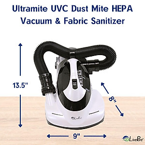 LivePure - Ultramite Handheld HEPA Filter Vacuum & Fabric Sanitizer - Dual Motor Brush, UVC Light, And Anti- Allergen Filter To Remove Dust Mites, Bacteria, Viruses