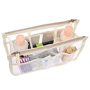 Vercord Translucent Purse Handbag Tote Pocketbook Bag Organizer Insert with Zipper Handle for Women Medium Beige