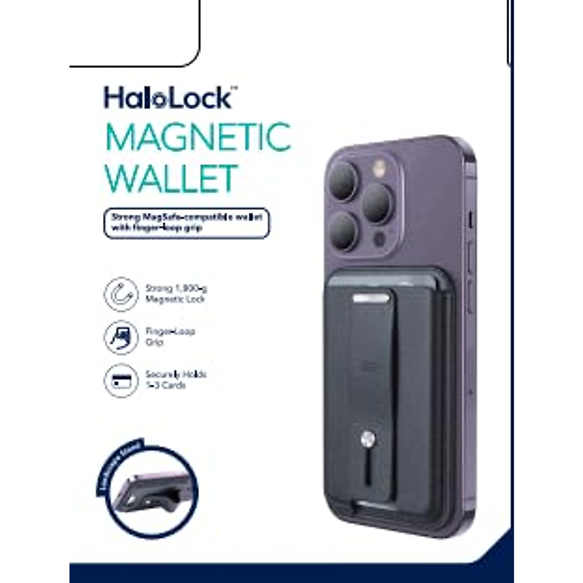 ESR Magnetic Wallet, Compatible with MagSafe Wallet, 3-Card Holder, Vegan Leather, for Secure-Grip Finger Loop, for iPhone 15/14/13/12 Series, Not for 13/12 Mini, Black