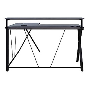 OSP Home Furnishings Checkpoint Battlestation L Shaped Gaming Desk with RGB LED Lights, Black