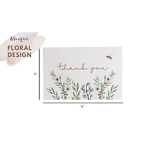 Floral Thank You Cards w/ Envelopes & Stickers (Set of 24) - Cardstock, 4 x 6” Boho Thank You Cards - Thank You Cards with Envelopes for Wedding, Birthday, & Bridal Shower - Blank Thank You Cards