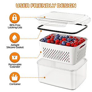 8-Pack Fruit Storage Containers for Fridge, Leakproof Fruit Containers for Fridge with Colanders, BPA-Free Produce Storage Containers with Lids Keep Fruits, Vegetables, Berry, Meat Fresh longer