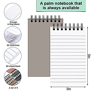 6Pcs Spiral Notebook, Double Loop Pocket Notebook, Office Style Mini Notebooks, Pocket Small Notepad, Small Notebooks 3x5, Small Spiral Notebook for Home School Office Travel Accessories - Color