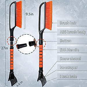BHYTAKI Snow Brush and Detachable Ice Scraper, 27" Snow Removal Tool Car Brush with Ergonomic Comfortable Foam Grip for Christmas Car Truck SUV- No Scratch (Heavy Duty ABS, PVC Brush)