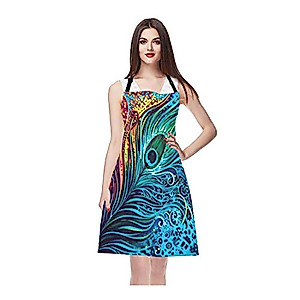 WONDERTIFY Peacock Feather Apron,Abstract Blue Peacocks Feather Bib Apron with Adjustable Neck for Men Women,Suitable for Home Kitchen Cooking Waitress Chef Grill Bistro Baking BBQ Crafting Apron