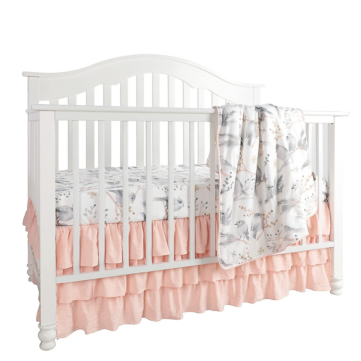 Sahaler Nursery Crib Bedding Set for Baby Girls & Boys Baby Minky Blanket, Crib SheetDust Ruffle -3 Pieces Set, Grey Watercolor Birds