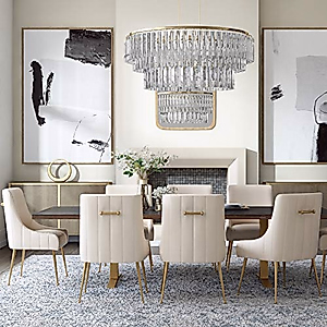 MEXIYA Irina Dining Chair Beige Easy Clean Velvet Upholstered Side Chair with Brushed Gold Leg