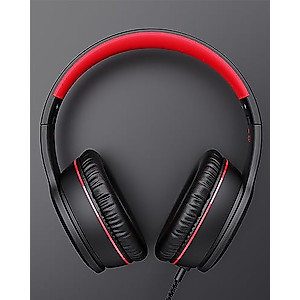 NIVAVA Wired Headphones with Microphone, K16 On-Ear Headphones for Kids with 3.5MM Jack, Foldable Stereo Bass Headphones for Teens School Amazon Kindle, Fire, Chromebook, Tablet(Black Red)